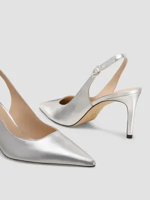 STUART WEITZMAN Power 75mm Leather Slingback Pumps - Silver