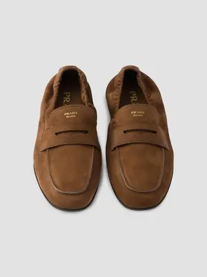 Prada Shuffle Nubuck Leather Loafers - Brown