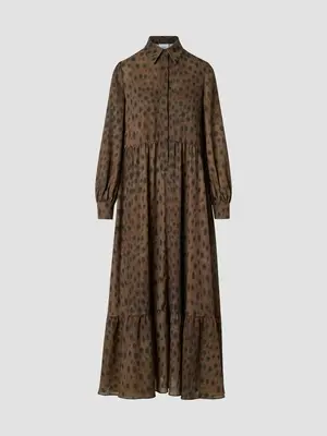 Akris Leopard Georgette Maxi Shirtdress - Hazel Bark