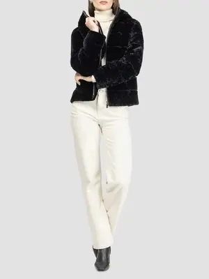 Gorski Horizontal Curly Shearling Lamb Zip Jacket With Hood