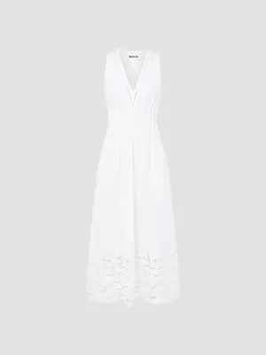 NICHOLAS THE LABEL Stina Broderie Anglaise Trim Linen-blend Midi-dress - Ivory
