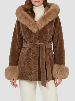 Gorski Textured Lamb Reversible Parka Jacket - Camel