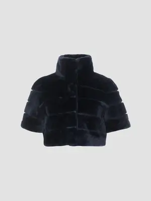 Gorski Reversible Lamb Bolero With Cropped Sleeves - Navy