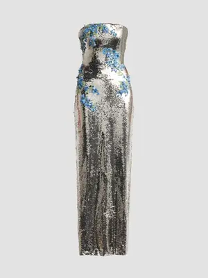 Monique Lhuillier Floral-sequined Strapless Column Gown - Chrome Multi