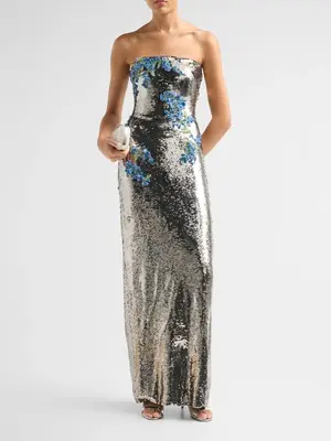 Monique Lhuillier Floral-sequined Strapless Column Gown