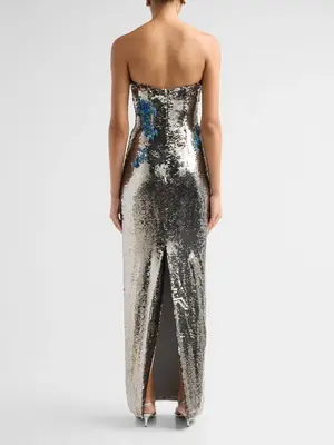 Monique Lhuillier Floral-sequined Strapless Column Gown