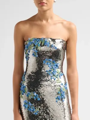 Monique Lhuillier Floral-sequined Strapless Column Gown