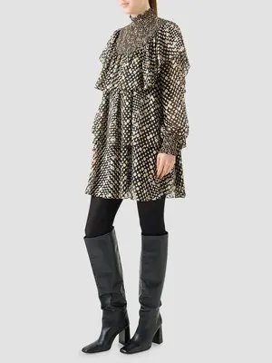 Akris Polka Dot Devoré Crêpe De Chine Ruffle Minidress
