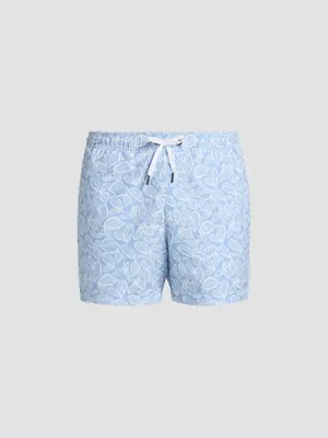 SAKS FIFTH AVENUE Collection Tropical Leaf Print Drawstring Swim Shorts - Storm Multi