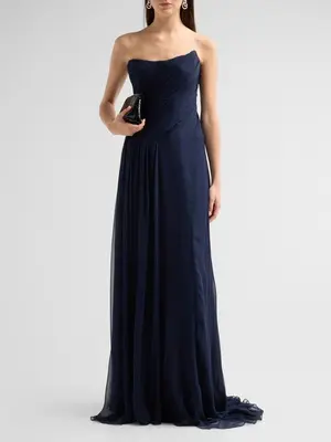 Monique Lhuillier Strapless Silk Draped Gown