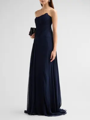 Monique Lhuillier Strapless Silk Draped Gown