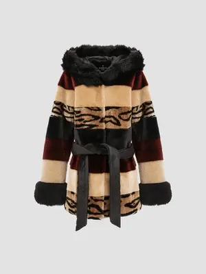 Gorski Shearling Lamb Parka With Merinillo Shearling Lamb Hood Trim & Cuffs, Belt - Wine Multi