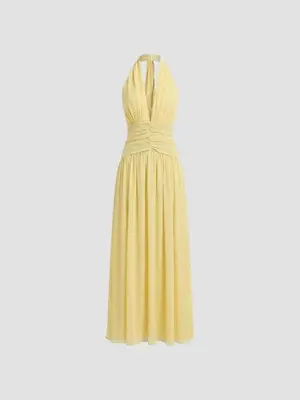 NICHOLAS THE LABEL Arella Pleated Scarf-detail Georgette Maxi Dress - Lemon
