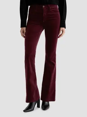 Ag Farrah Stretch-velvet High-rise Boot-cut Pants - Winery
