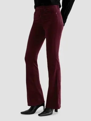 Ag Farrah Stretch-velvet High-rise Boot-cut Pants - Winery