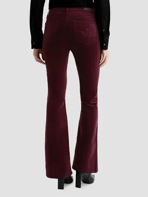 Ag Farrah Stretch-velvet High-rise Boot-cut Pants - Winery