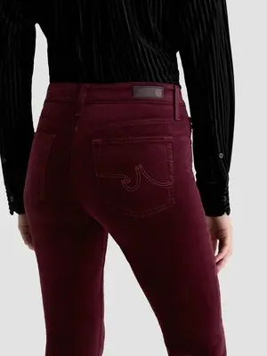 Ag Farrah Stretch-velvet High-rise Boot-cut Pants - Winery