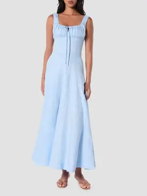 NICHOLAS THE LABEL Dina Ruched Linen Midi-dress