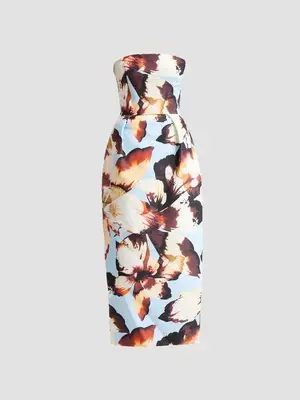 Monique Lhuillier Floral Silk Faille Strapless Cocktail Dress