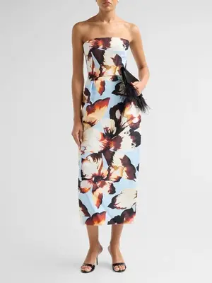 Monique Lhuillier Floral Silk Faille Strapless Cocktail Dress