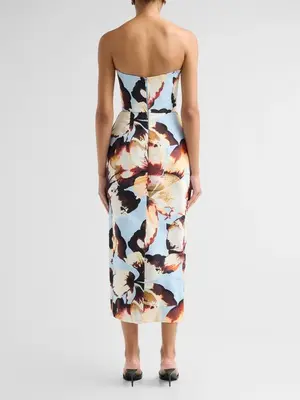 Monique Lhuillier Floral Silk Faille Strapless Cocktail Dress