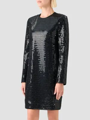 Akris Sequined Long-sleeve Sheath Cocktail Dress