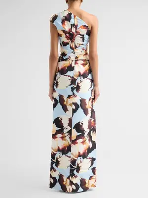 Monique Lhuillier Floral Silk Faille One-shoulder Gown