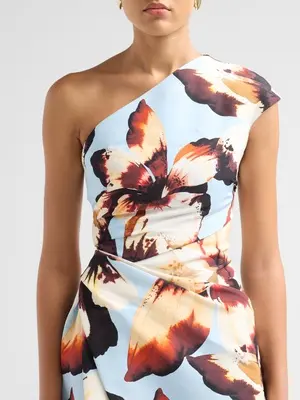 Monique Lhuillier Floral Silk Faille One-shoulder Gown