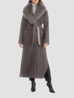 Gorski Cashmere And Wool Coat With Detachable Collar, Belt - Brown