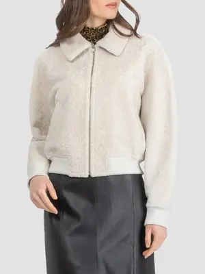Gorski Reversible Textured Shearling Lamb Zip Coat
