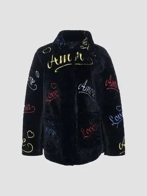 Gorski Select Shearling Lamb Embroidered Love Coat - Black Multi