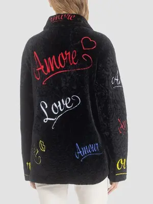 Gorski Select Shearling Lamb Embroidered Love Coat - Black Multi