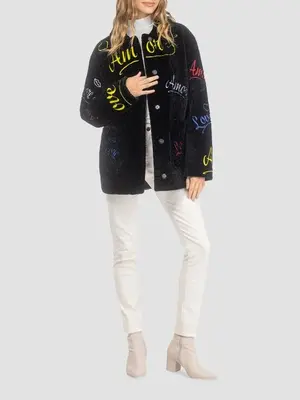 Gorski Select Shearling Lamb Embroidered Love Coat - Black Multi