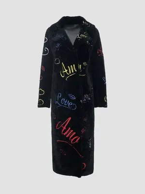 Gorski Select Shearling Lamb Embroidered Love Coat Black