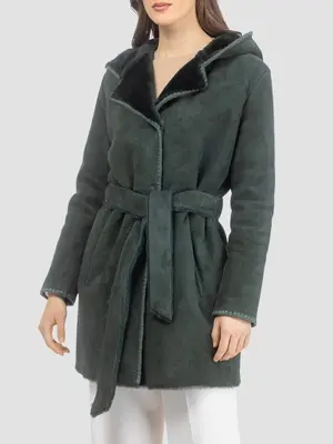 Gorski Merino Shearling Lamb Parka With Embroidered Trim - Emerald