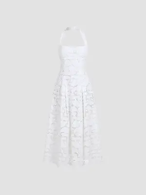NICHOLAS THE LABEL Elisabeth Cotton Broderie Lace Halter Midi-dress - Ivory