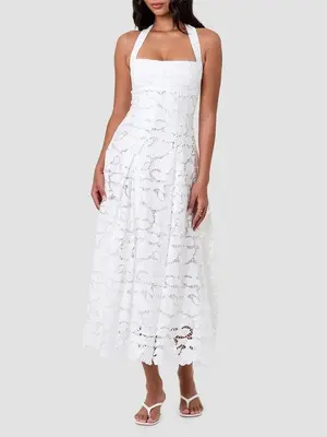 NICHOLAS THE LABEL Elisabeth Cotton Broderie Lace Halter Midi-dress
