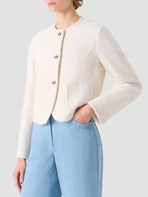 Akris Bouclé Crewneck Jacket - Ivory