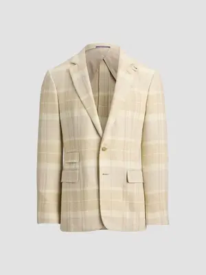 Ralph Lauren Purple Label Kent Plaid Silk-linen-cashmere Single-breasted Sport Coat - Champagne Multi