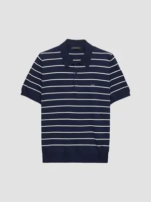 Prada Short-sleeved Striped Cotton Polo Shirt - Blue