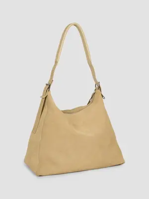 LEMAIRE Belted Suede Hobo Bag - Biscuit