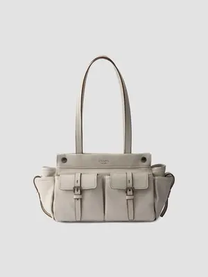 Prada Route Medium Leather Tote Bag - Beige Khaki