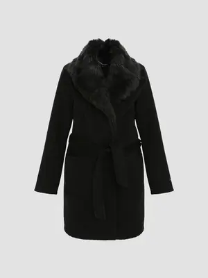Gorski Cashmere And Wool Stroller With Shearling Lamb Collar - Black