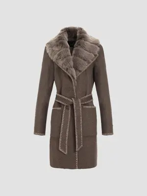 Gorski Cashmere And Wool Stroller With Shearling Lamb Collar