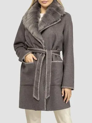 Gorski Cashmere And Wool Stroller With Shearling Lamb Collar
