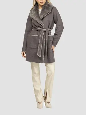 Gorski Cashmere And Wool Stroller With Shearling Lamb Collar