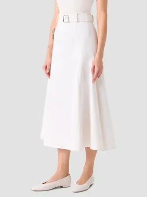 Akris Belted Denim A-line Midi-skirt