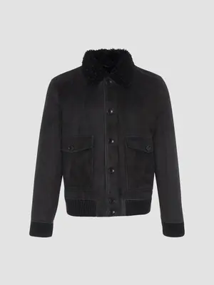Gorski Suede Shearling Lamb Bomber Jacket