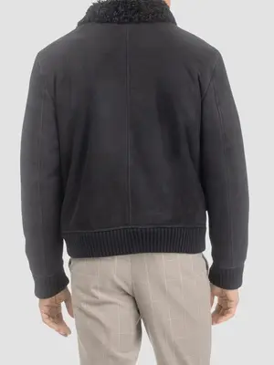Gorski Suede Shearling Lamb Bomber Jacket