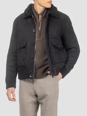 Gorski Suede Shearling Lamb Bomber Jacket